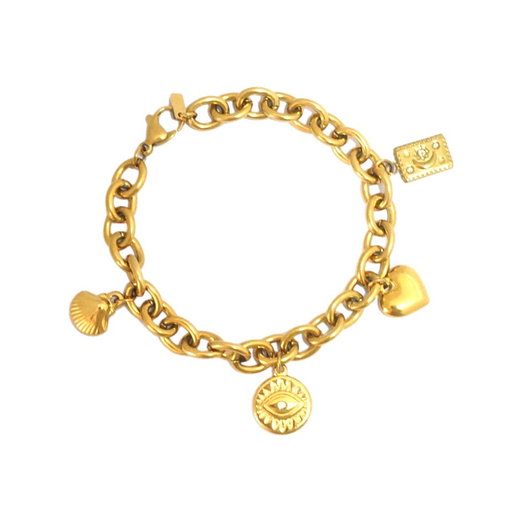 The TCB Charm Bracelet - gold plated charm bracelet with heart charm ...